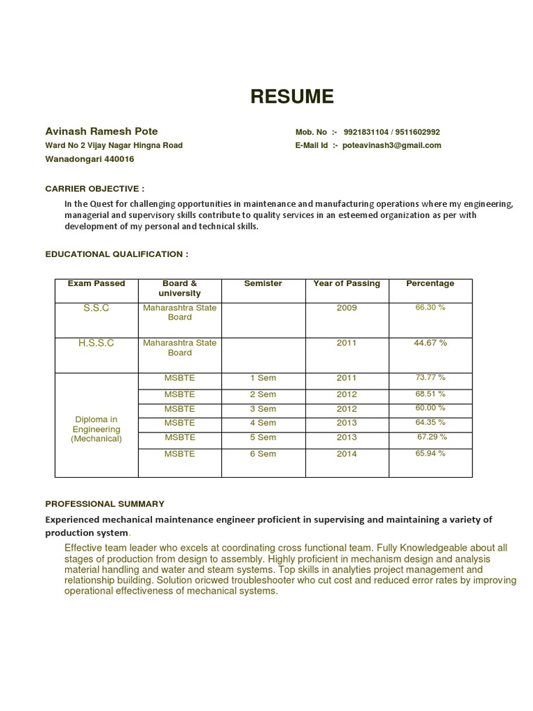 Avinash Resume PDF | PDF | Engineer | Engineering