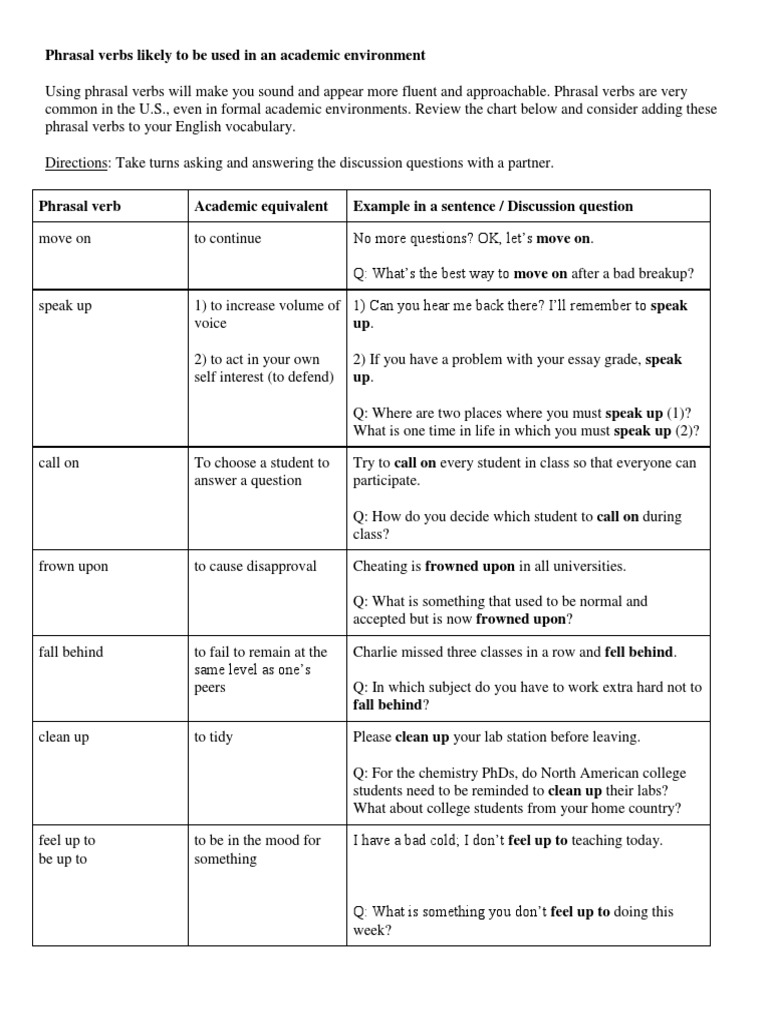 Academic Phrasal Verbs | Download Free PDF | Test (Assessment) | Question