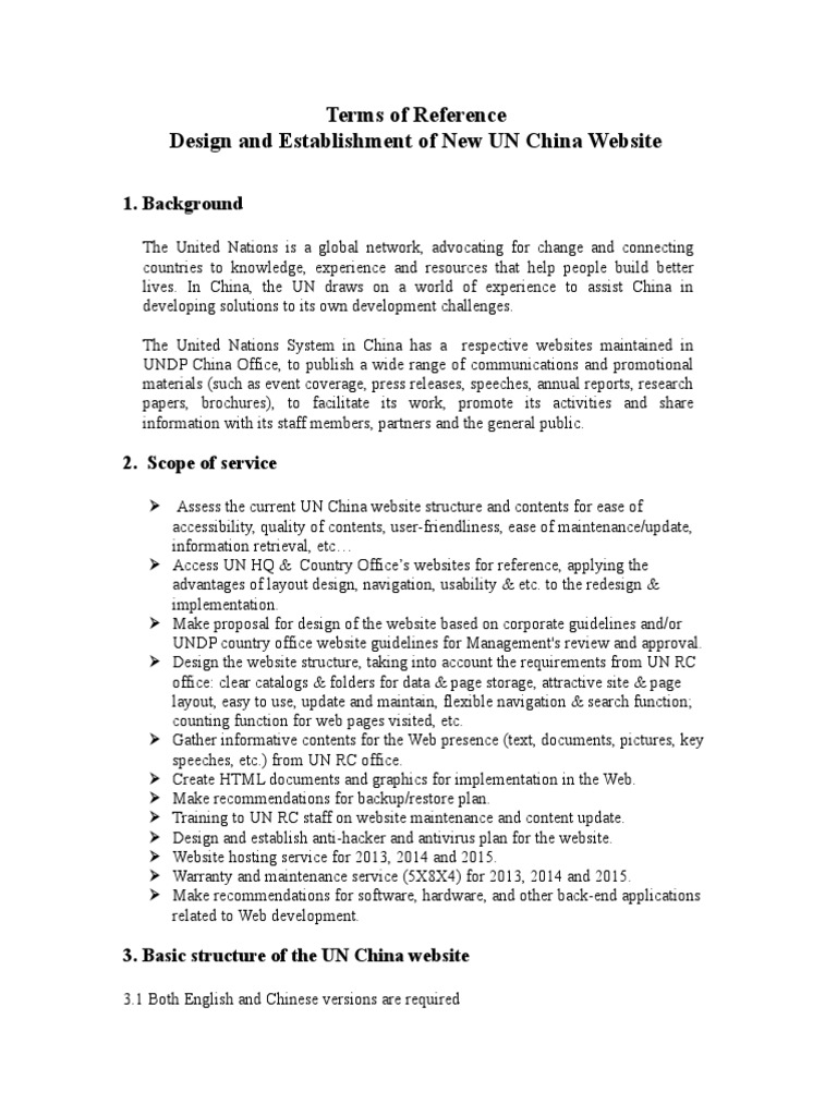 Terms of Reference Design and Establishment of New UN China Website ...