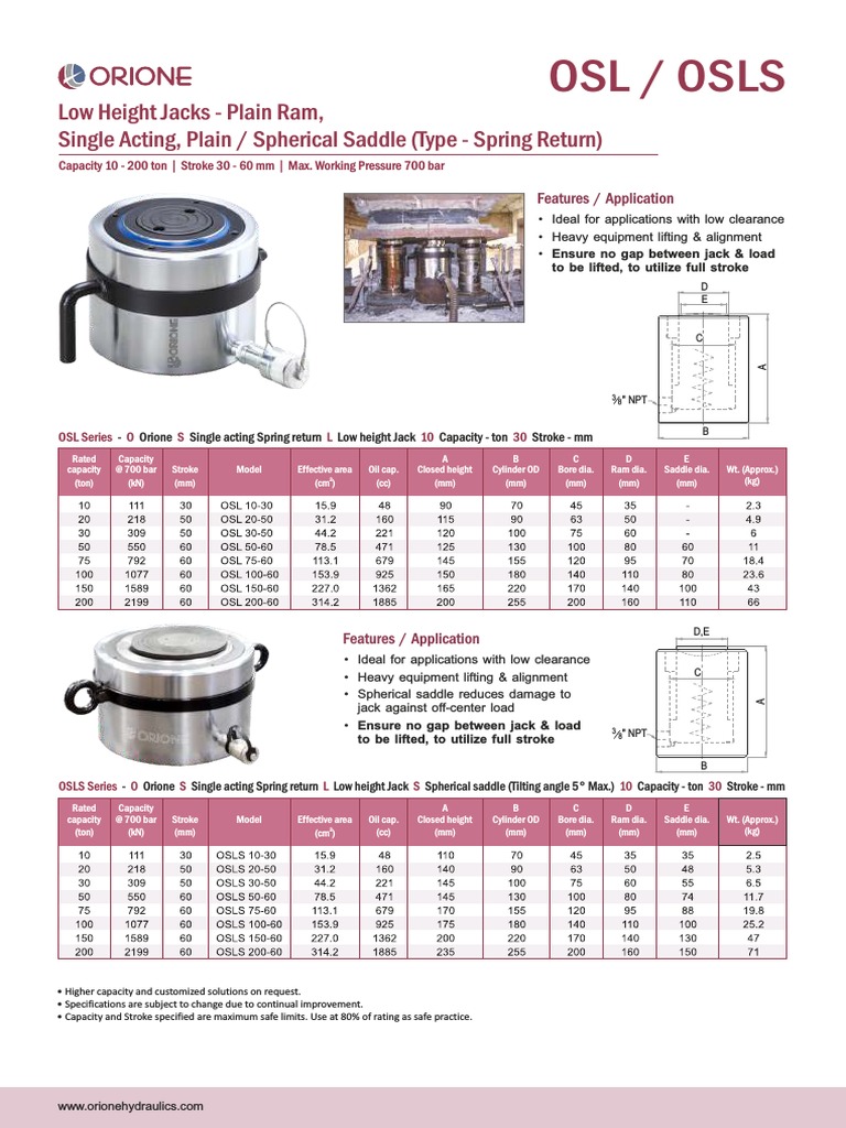 Osl / Osls: Low Height Jacks - Plain Ram, Single Acting, Plain ...