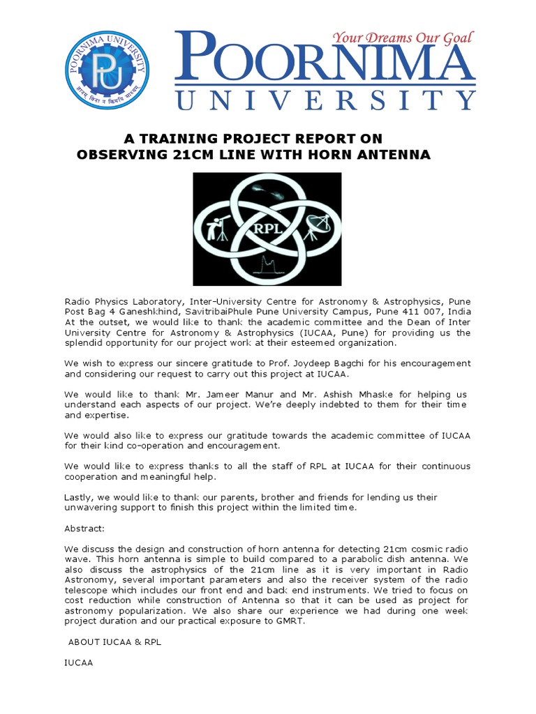 A Training Project Report On Observing 21Cm Line With Horn Antenna ...