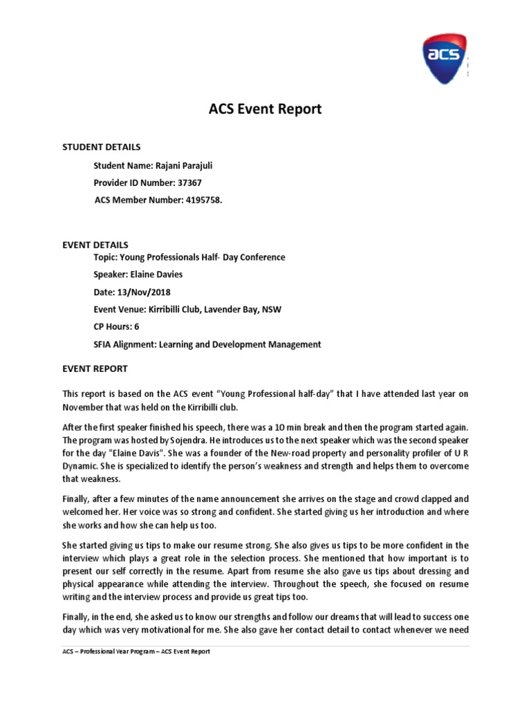 ACS Event Report: Student Details | PDF