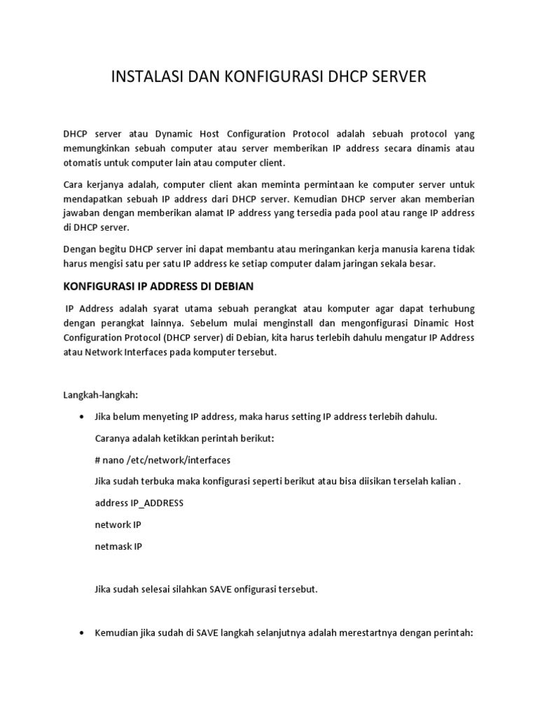 Instalasi Dan Konfigurasi DHCP Server | PDF