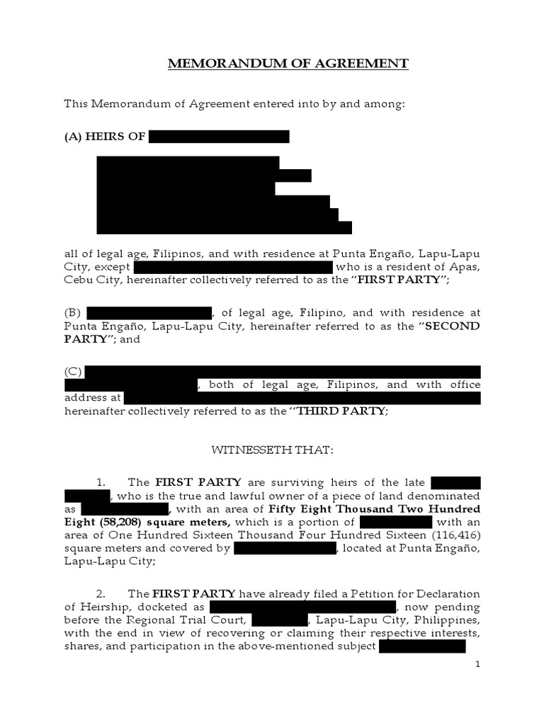 Sample - Memorandum of Agreement | PDF | Lawsuit | Common Law