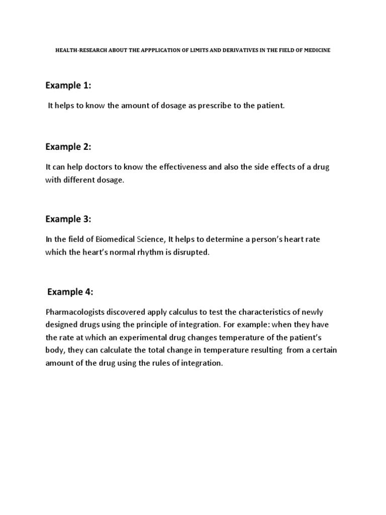 Example 1:: Health-Research About The Appplication of Limits and ...