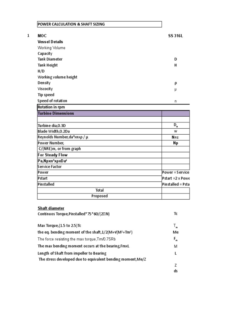Agitator Calculation. - SPL | PDF | Propeller | Torque