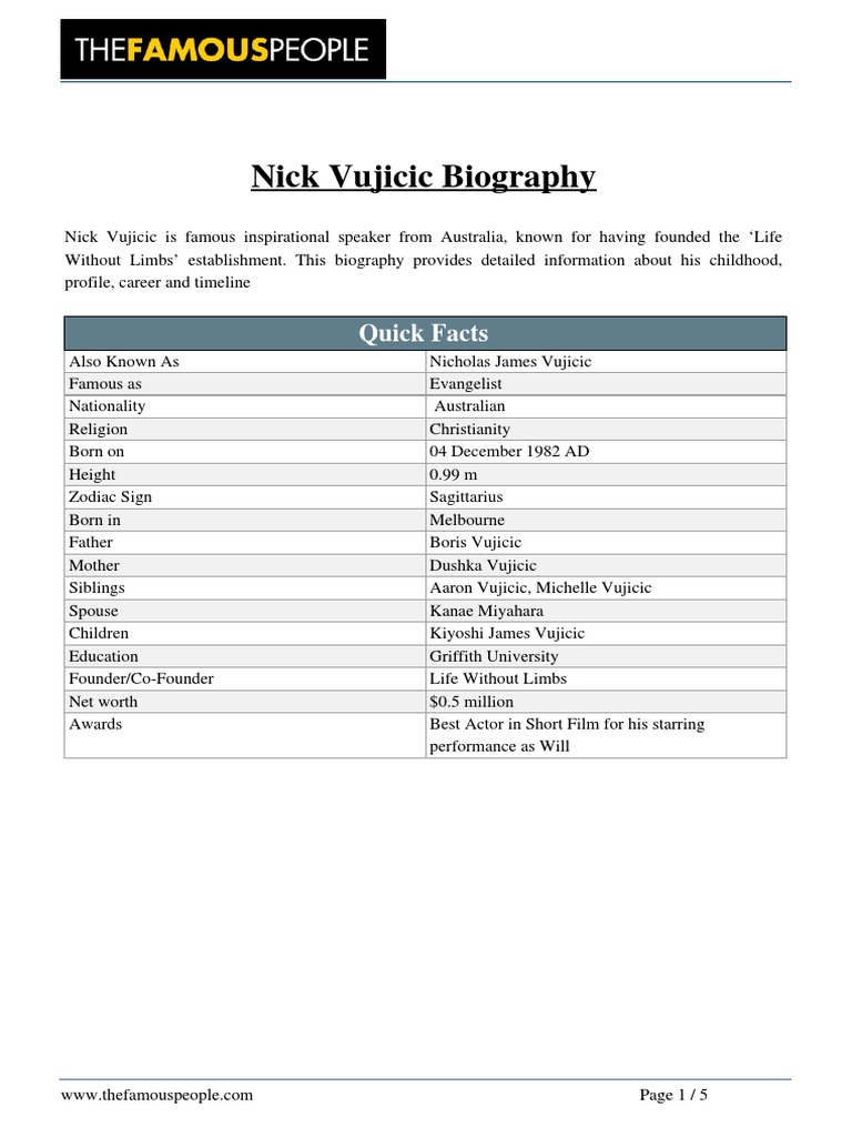 Biography Nick Vujicik | PDF
