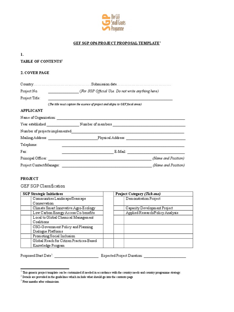 GEF SGP OP6 Project Proposal Template | PDF | Low Carbon Economy ...