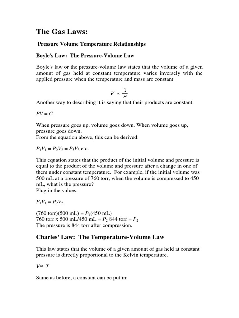 The Gas Laws:: Pressure Volume Temperature Relationships Boyle's Law ...