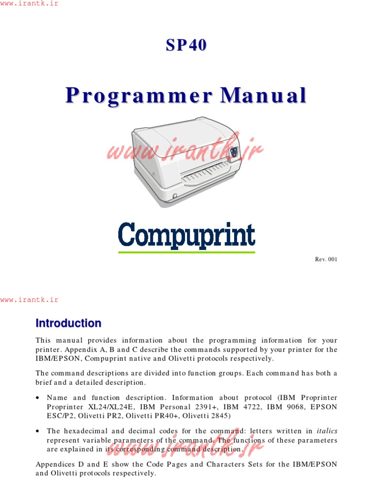 Compuprint SP40 Programmer Manual PDF | PDF | Ascii | Printer (Computing)