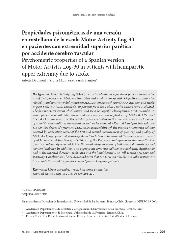 MAL - Escala Motor Activity Log30 | PDF | Psychometrics | Stroke
