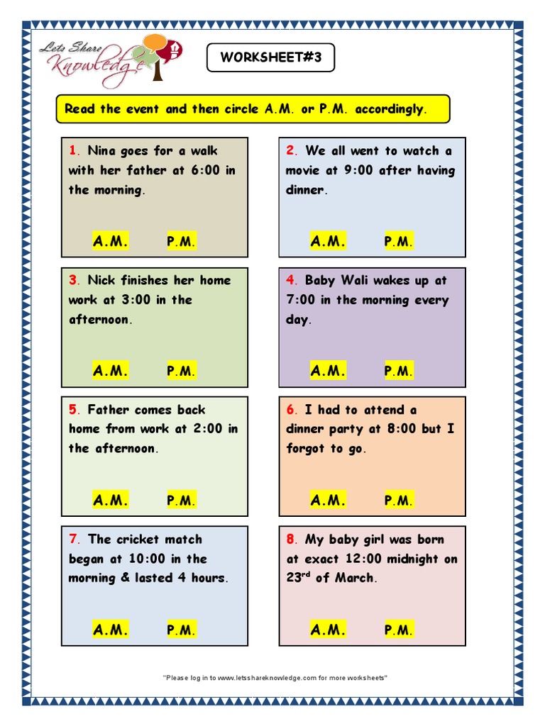 AM/PM Worksheet for Grade 3 | PDF