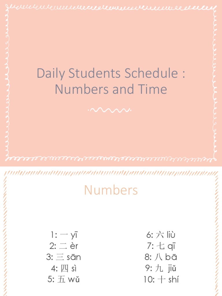 Daily Students Schedule: Numbers and Time | PDF