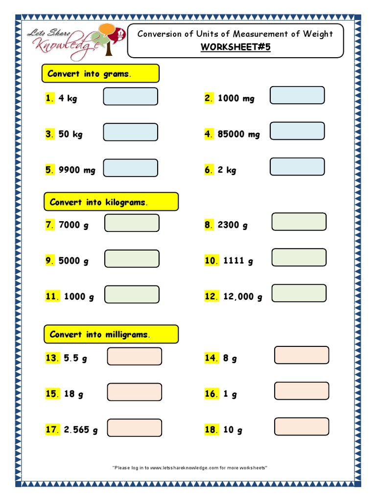 Measurement Equivalents Worksheets