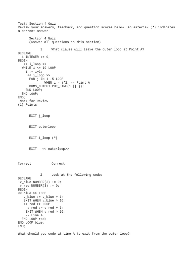 Section 4 Quiz | PDF | Control Flow | Areas Of Computer Science
