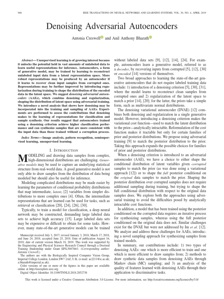 Denoising Adversarial Autoencoders | PDF | Artificial Neural Network ...