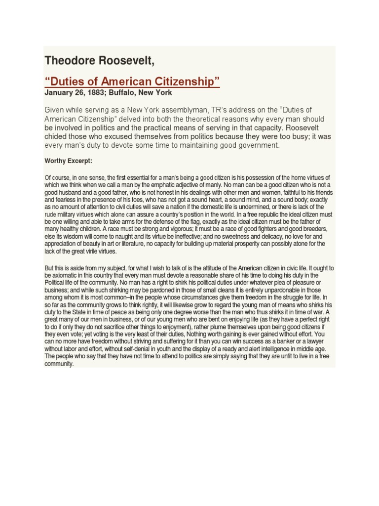 Theodore Roosevelt Great Speach | PDF | Citizenship | Virtue