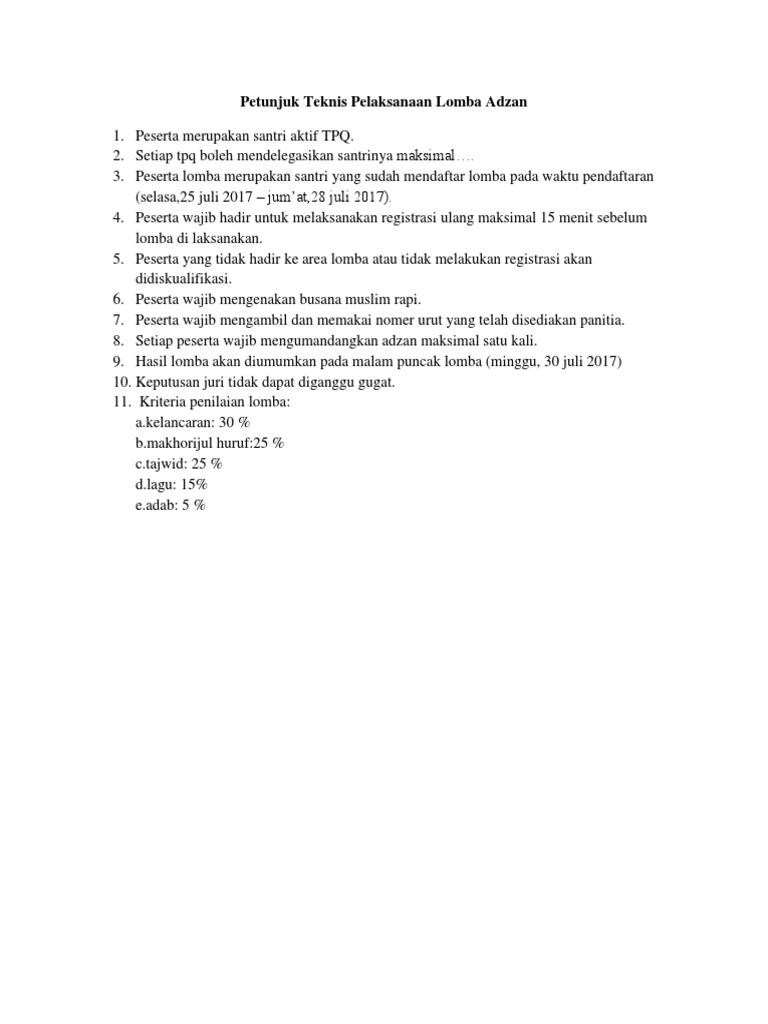 Petunjuk Teknis Pelaksanaan Lomba TPQ | PDF