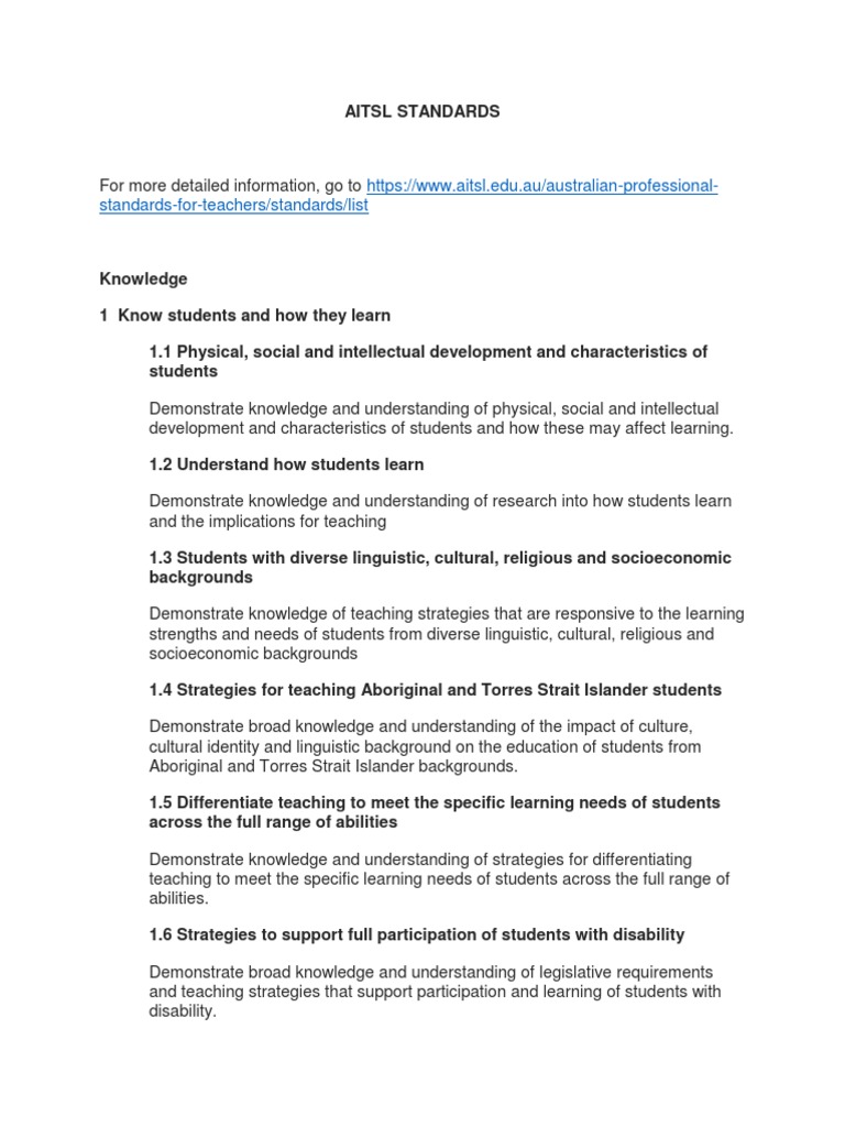 Aitsl Standards | PDF | Educational Assessment | Teachers