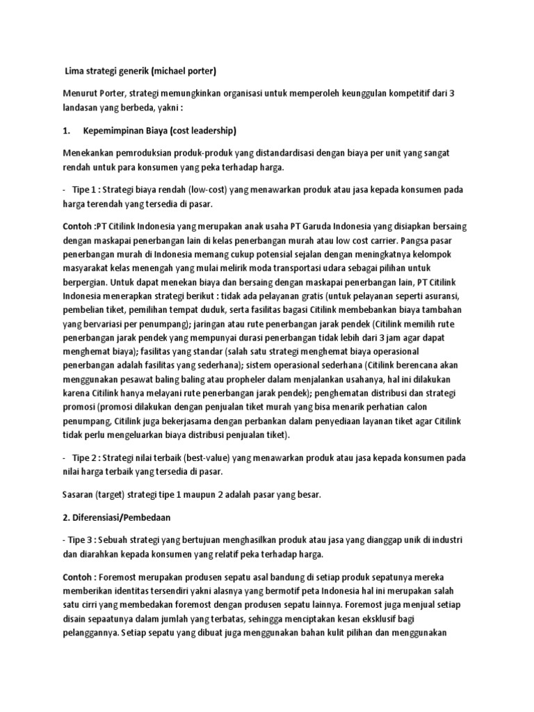 5 Strategi Generik (Michael Porter) | PDF