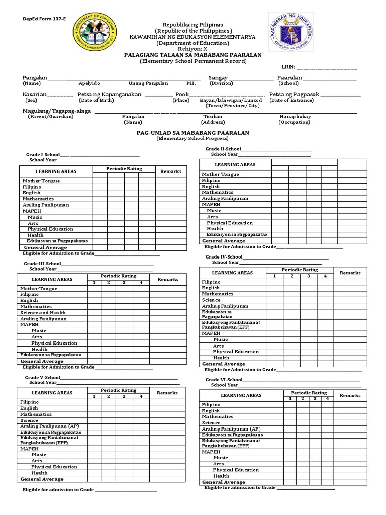 Deped Form 137 | PDF | Value (Ethics) | Behavior