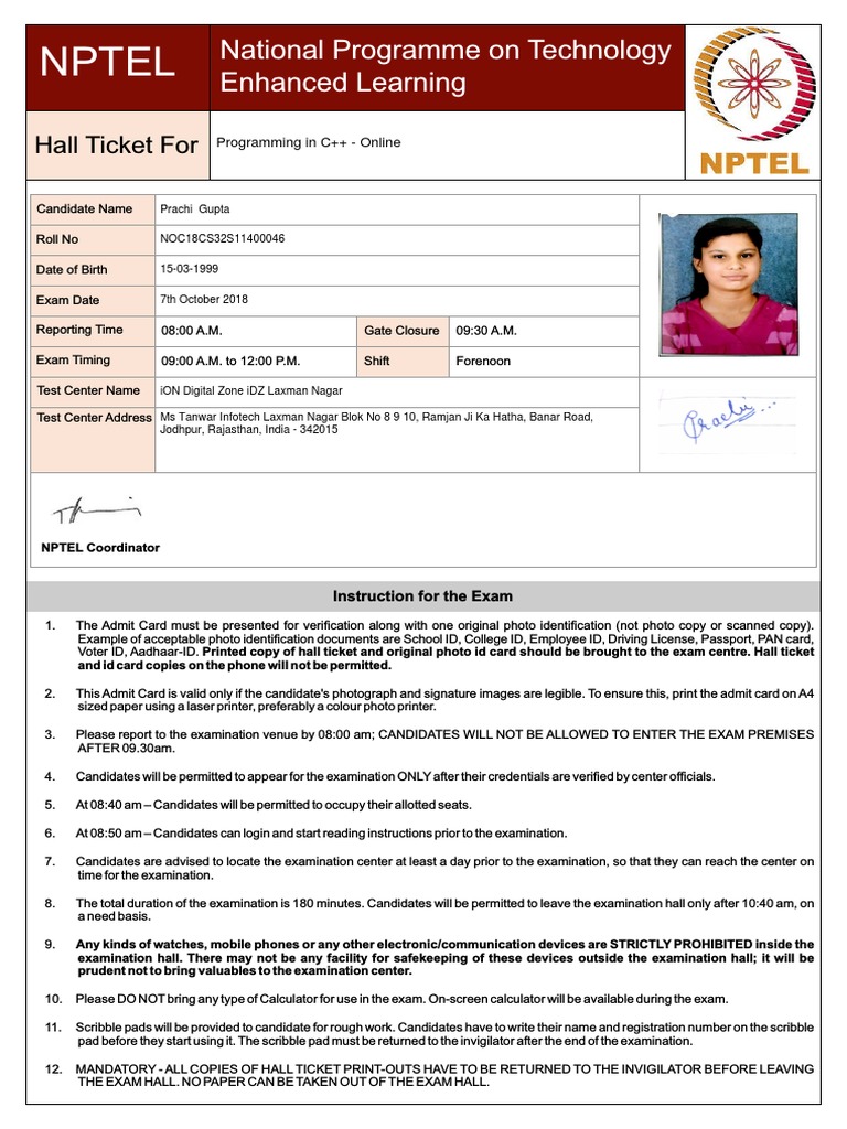 Nptel: National Programme On Technology Enhanced Learning | PDF | Identity Document | Written ...