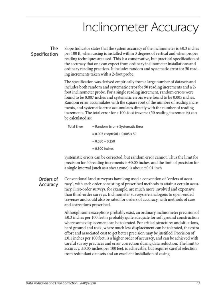 Inclinometer Accuracy and Error Analysis | PDF | Observational Error ...