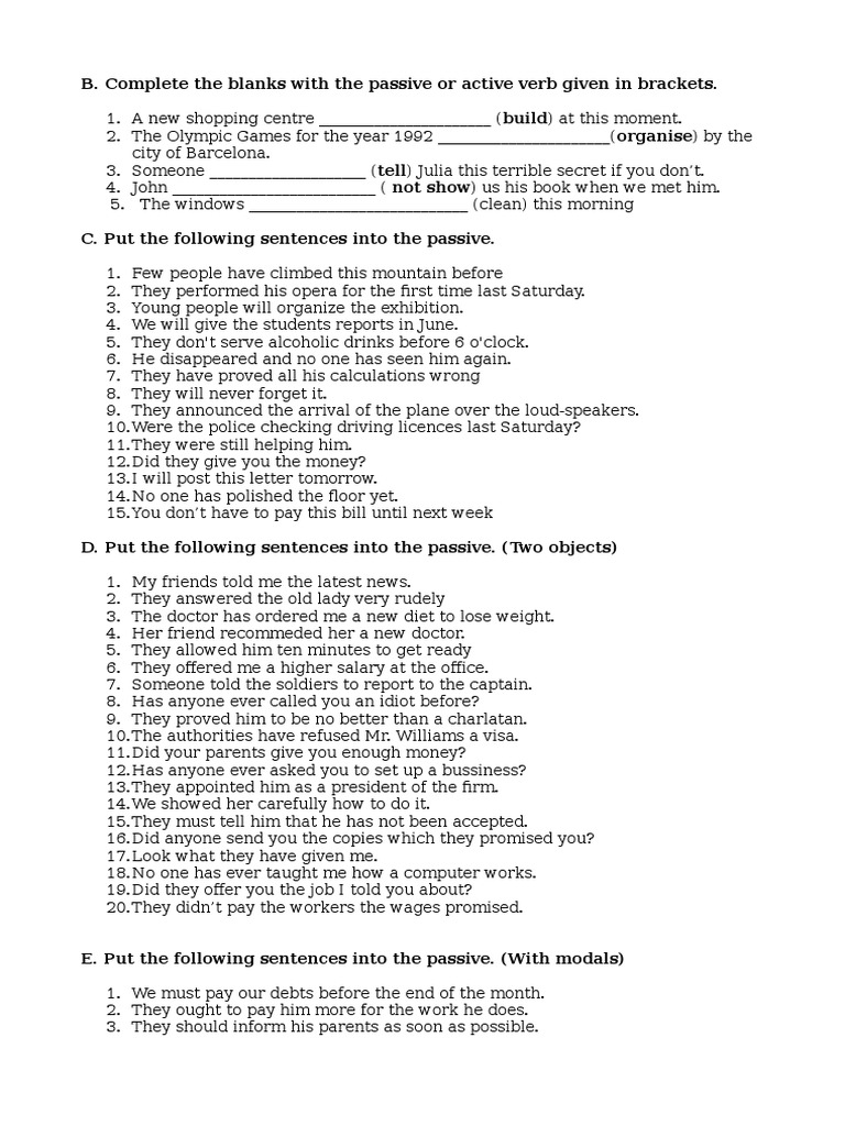 Exercises On Passive Upper Intermediate | PDF