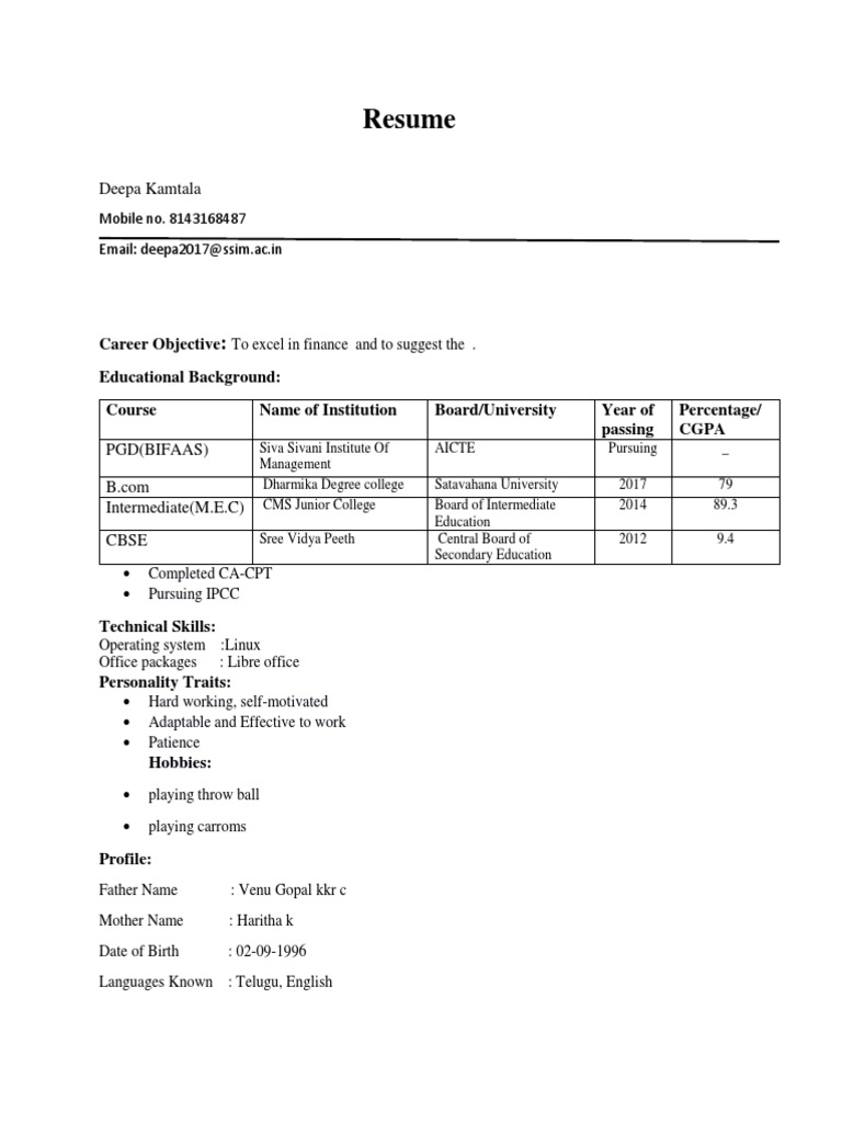 Resume: Deepa Kamtala | PDF | Career & Growth