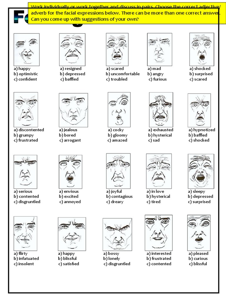 Feelings and Emotions Adjectivesadverbs Fun Activities Games Picture ...