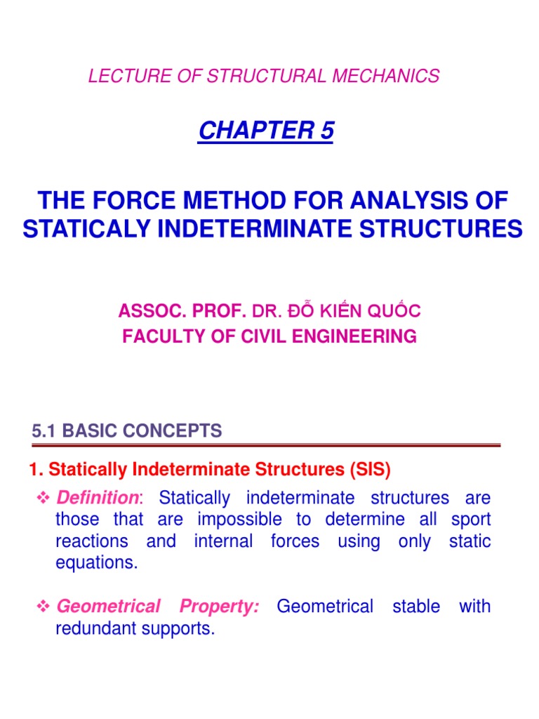 The Force Method For Analysis of Staticaly Indeterminate Structures ...