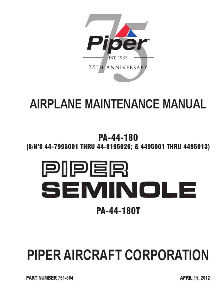 PIPER PA44-180 180T Maintenance Manual 761664 PDF | PDF | Aircraft ...