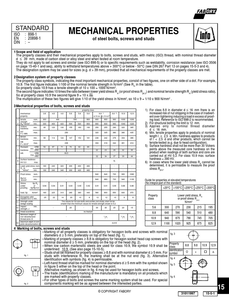 Fabory Fasteners Mechanical Spec | PDF | Screw | Nut (Hardware)