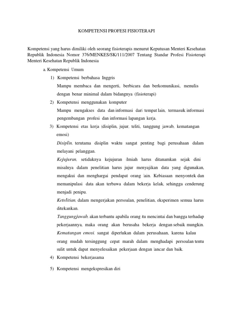Kompetensi Profesi Fisioterapi | PDF