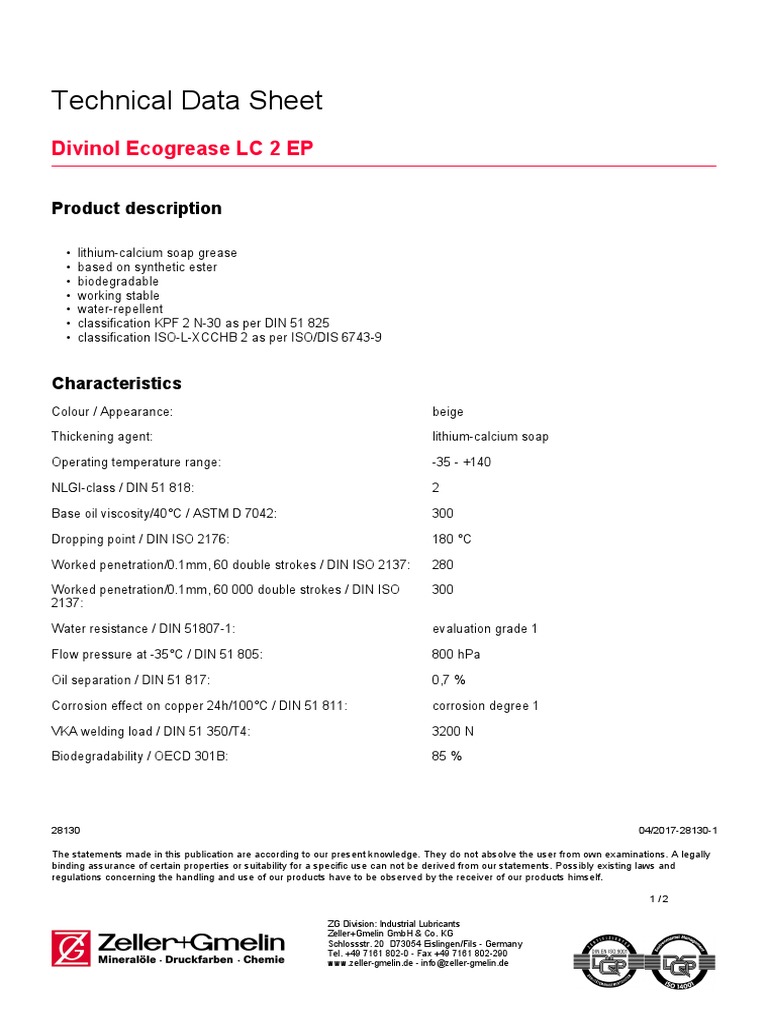 TI-Divinol Ecogrease LC 2 EP - EN-28130 | PDF | Lubricant | Materials