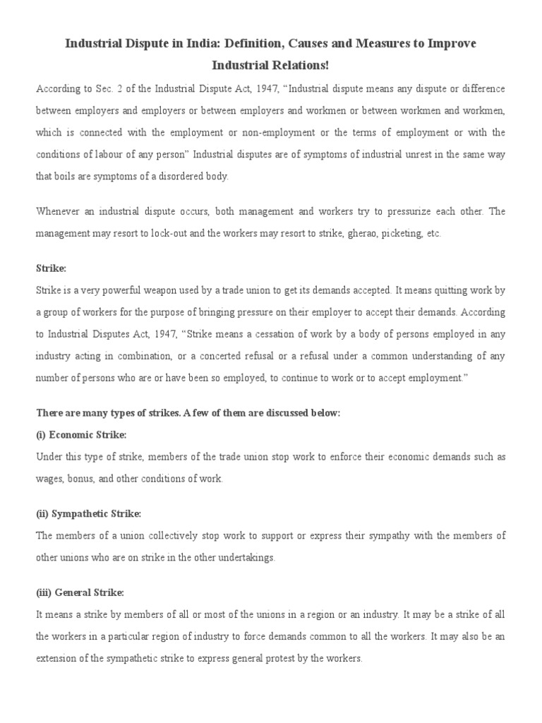 Industrial Disputes: Causes, Types and Resolution Tactics | PDF ...