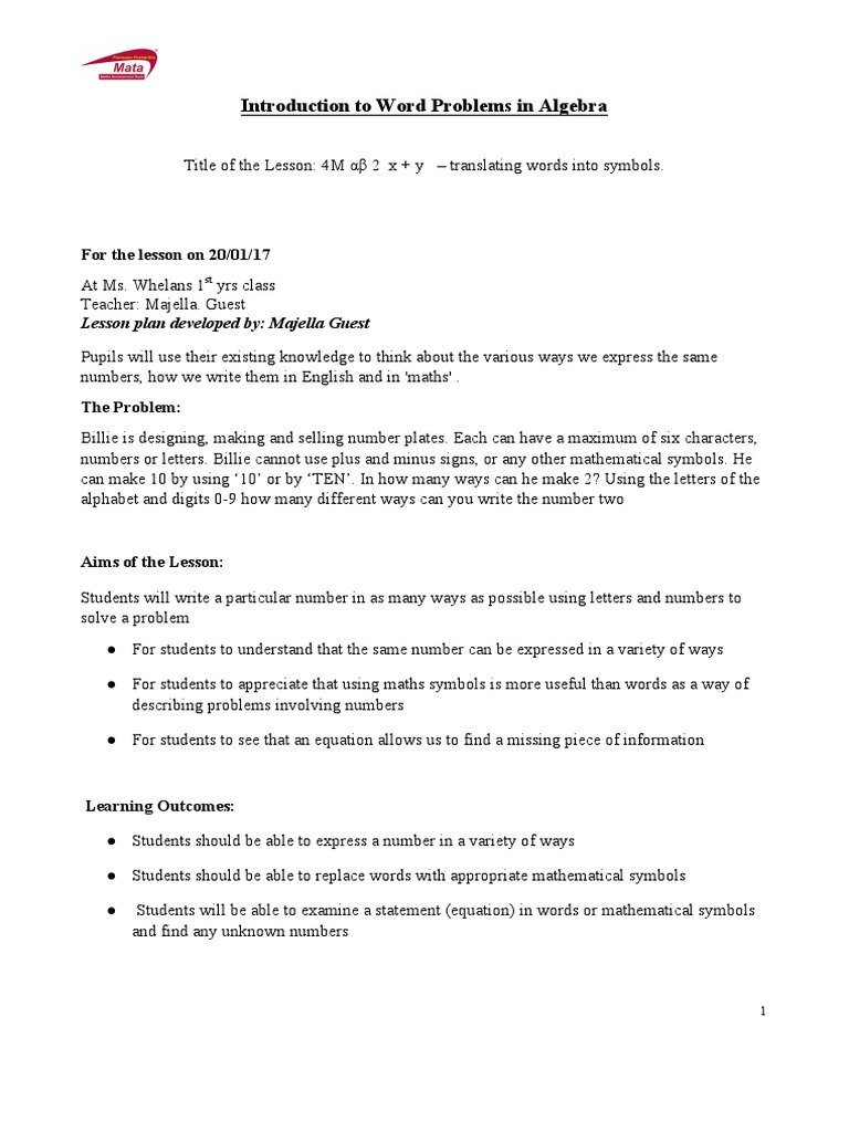 Translating Words Into Symbols | PDF | Equations | Algebra