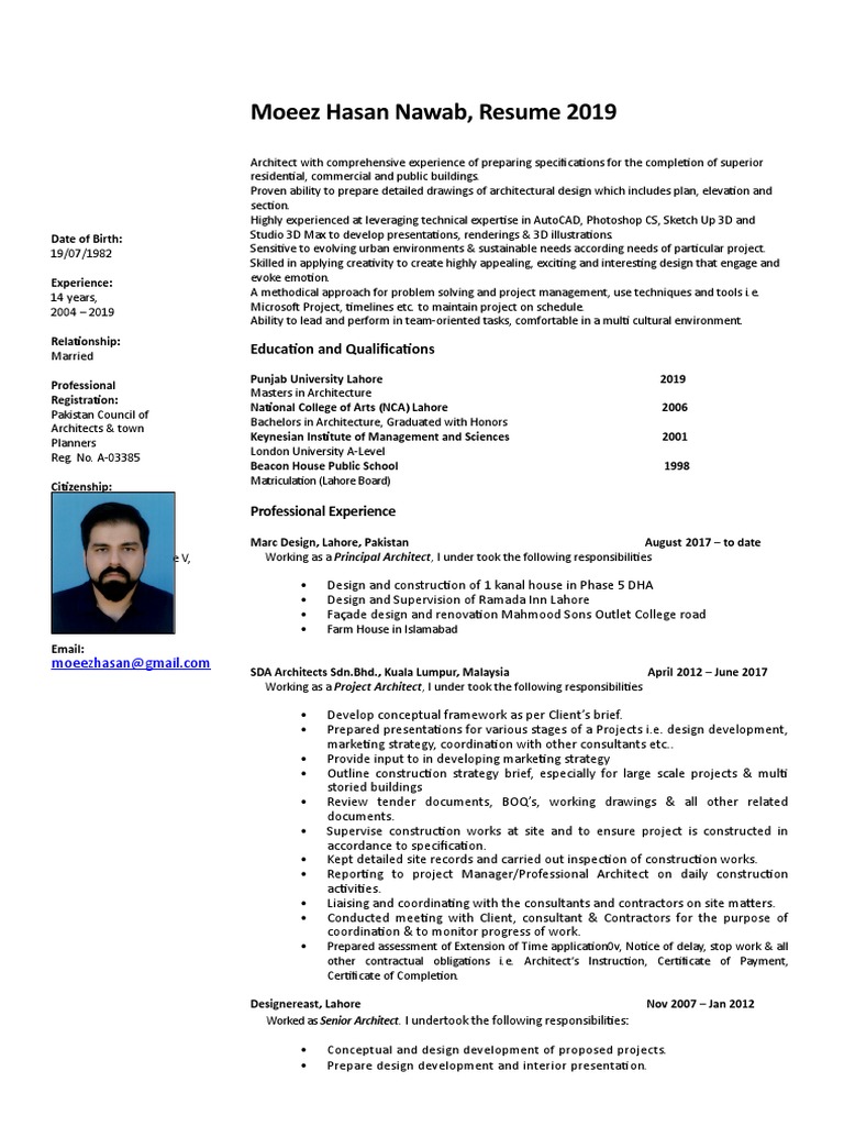 CV Moeez Hasan 2019 (PK) | PDF | Architect | Apartment