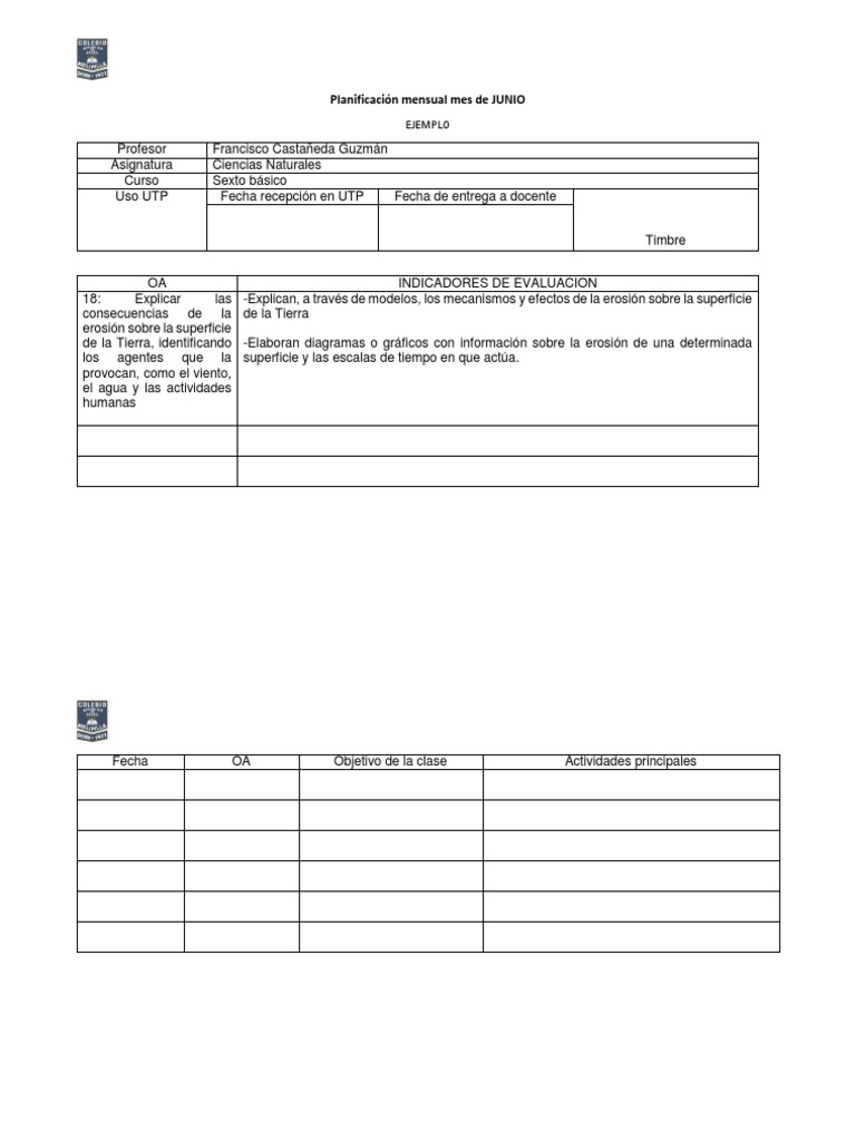 Planificación Mensual Mes de JUNIO | PDF