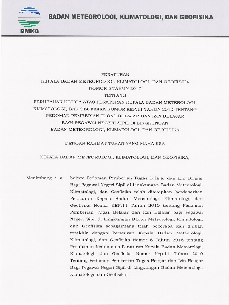 Perubahan Ke3 Perka Nomor Kep.11 Tahun 2010 TTG Pedoman Pemberian Tugas Belajar Dan Izin Belajar ...