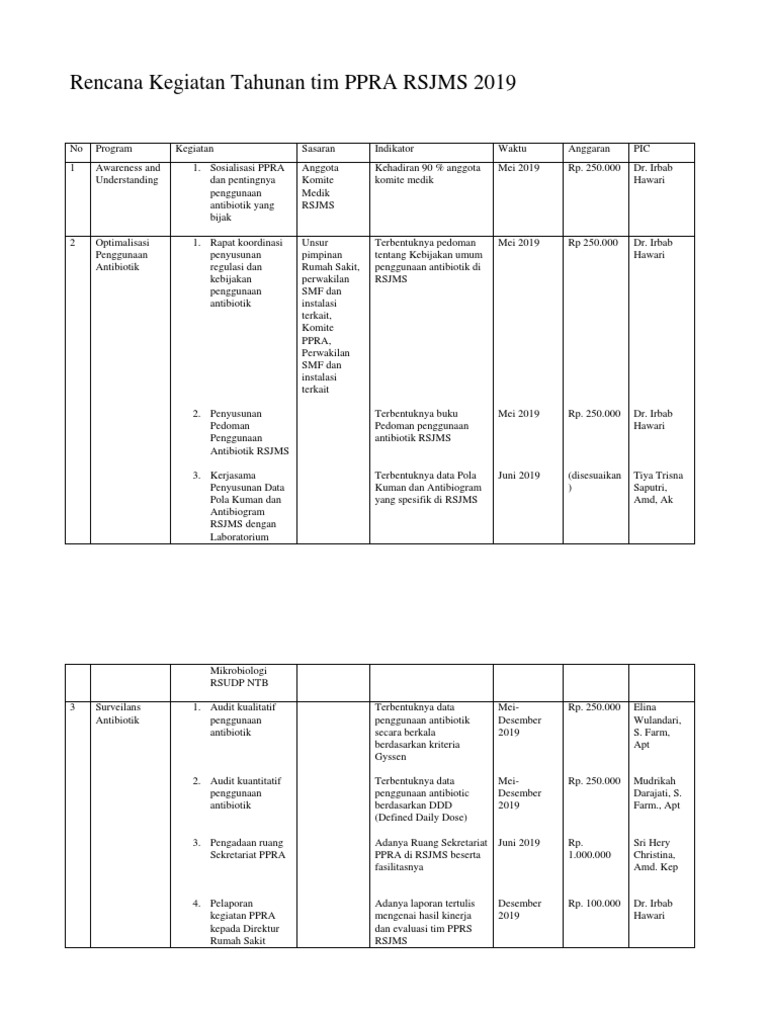 Program Kerja Ppra Rsjms 2019 | PDF