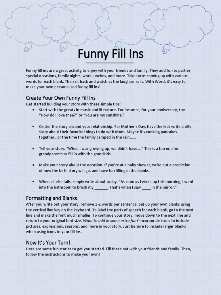 Funny Fill Ins | PDF | Verb | Adjective