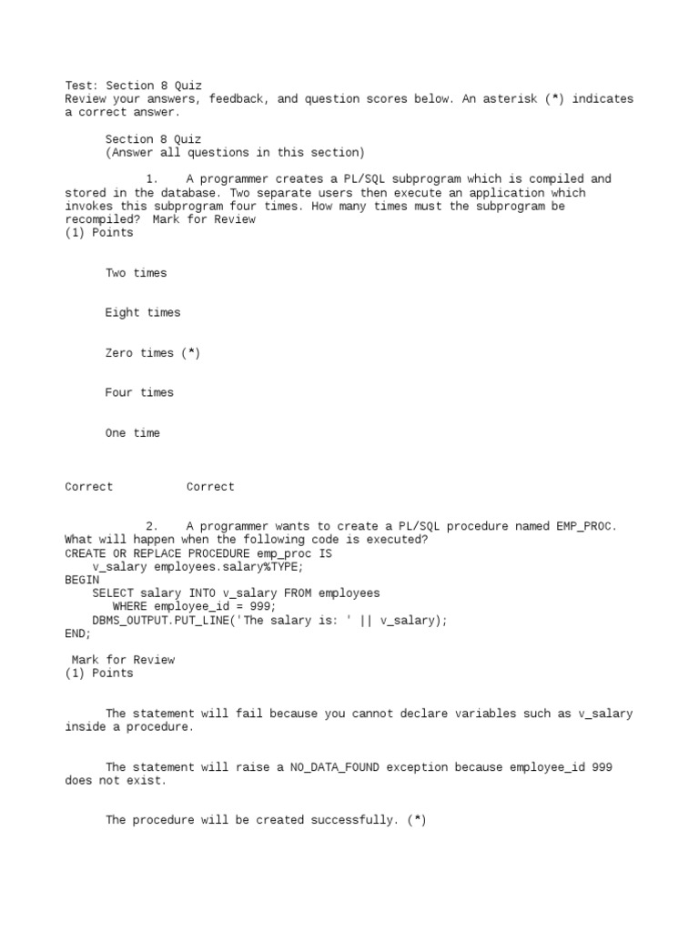 Section 8 Quiz | Download Free PDF | Parameter (Computer Programming) | Subroutine