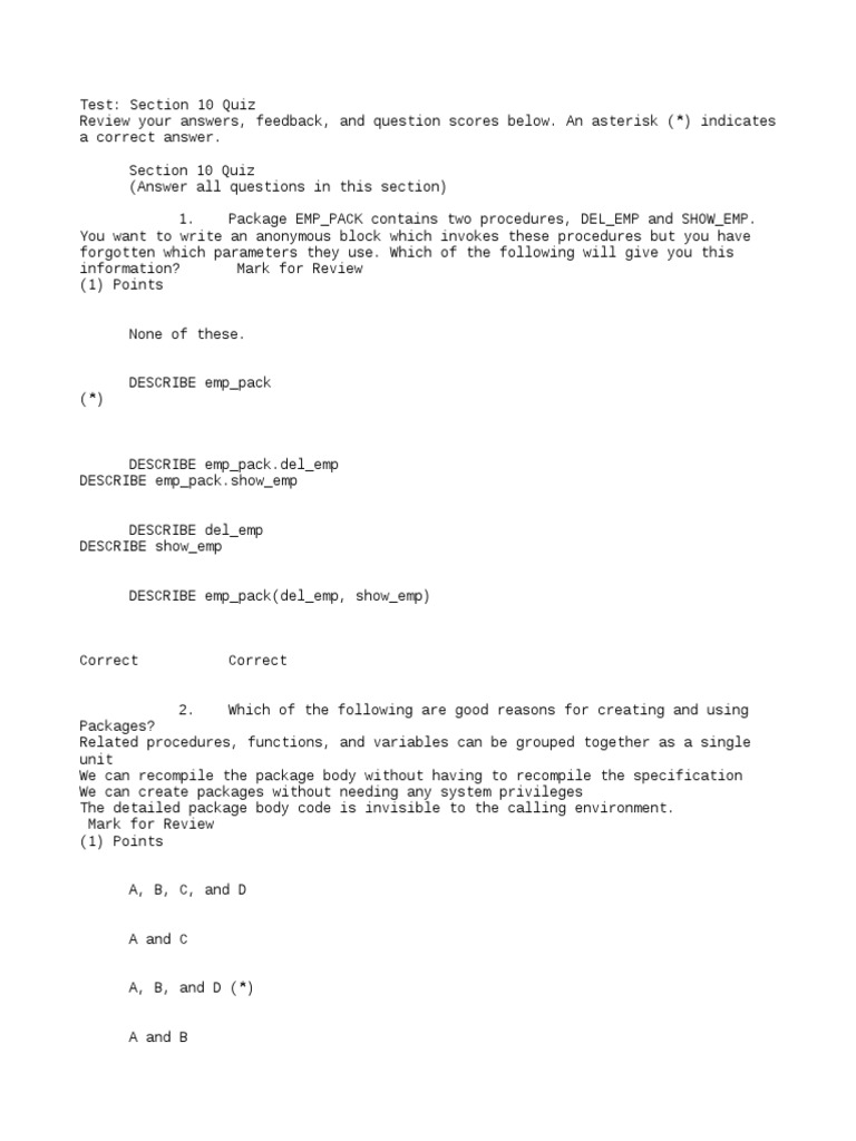 Section 10 Quiz | PDF | Subroutine | C (Programming Language)