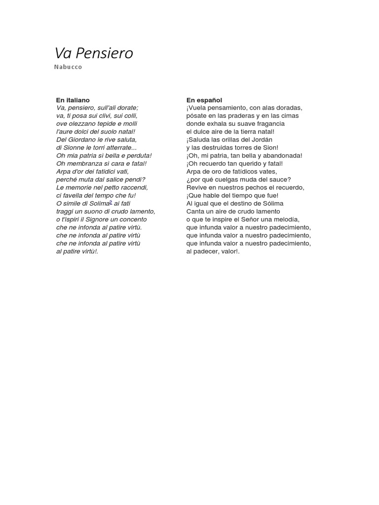LETRA Va Pensiero | PDF