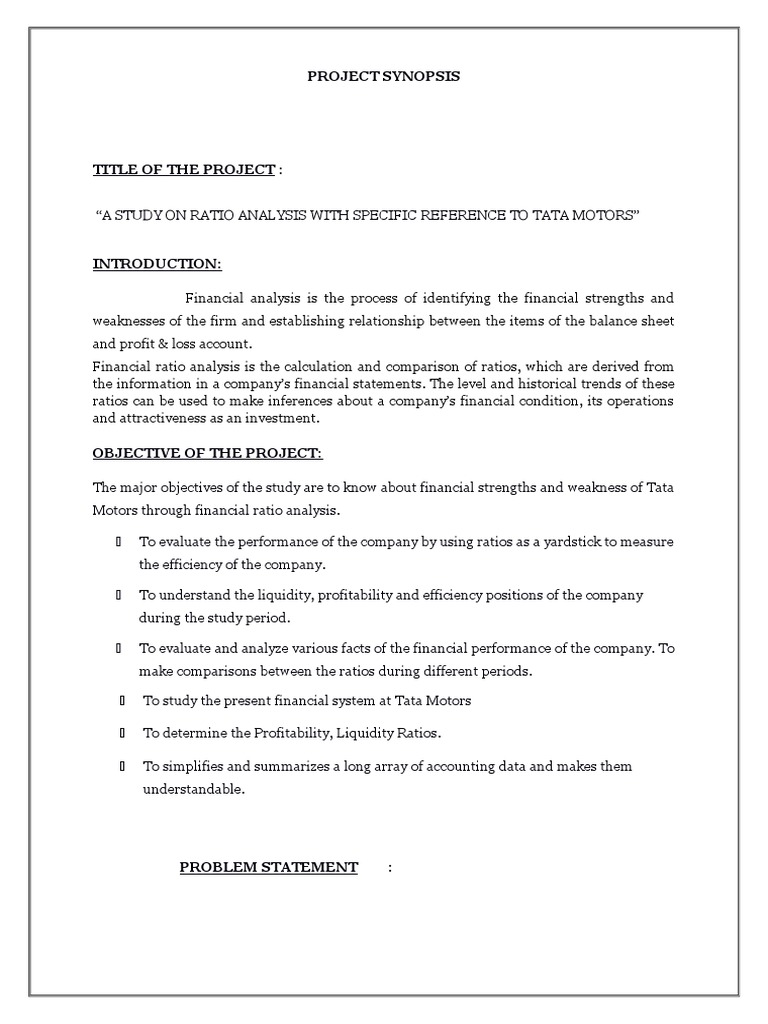 Sample Synopsis | PDF | Data Analysis | Financial Ratio