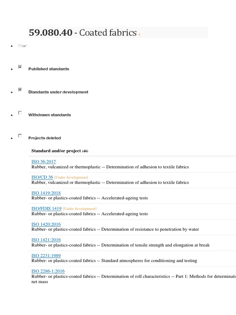 Coated Fab Iso List | PDF | Textiles | Natural Rubber