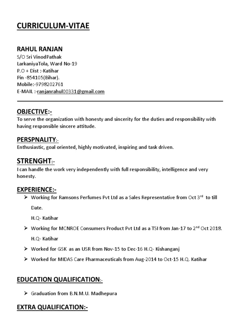 Curriculum-Vitae: Rahul Ranjan | PDF