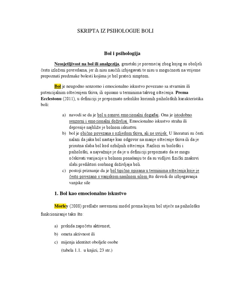 Skripta Iz Psihologije Boli | PDF