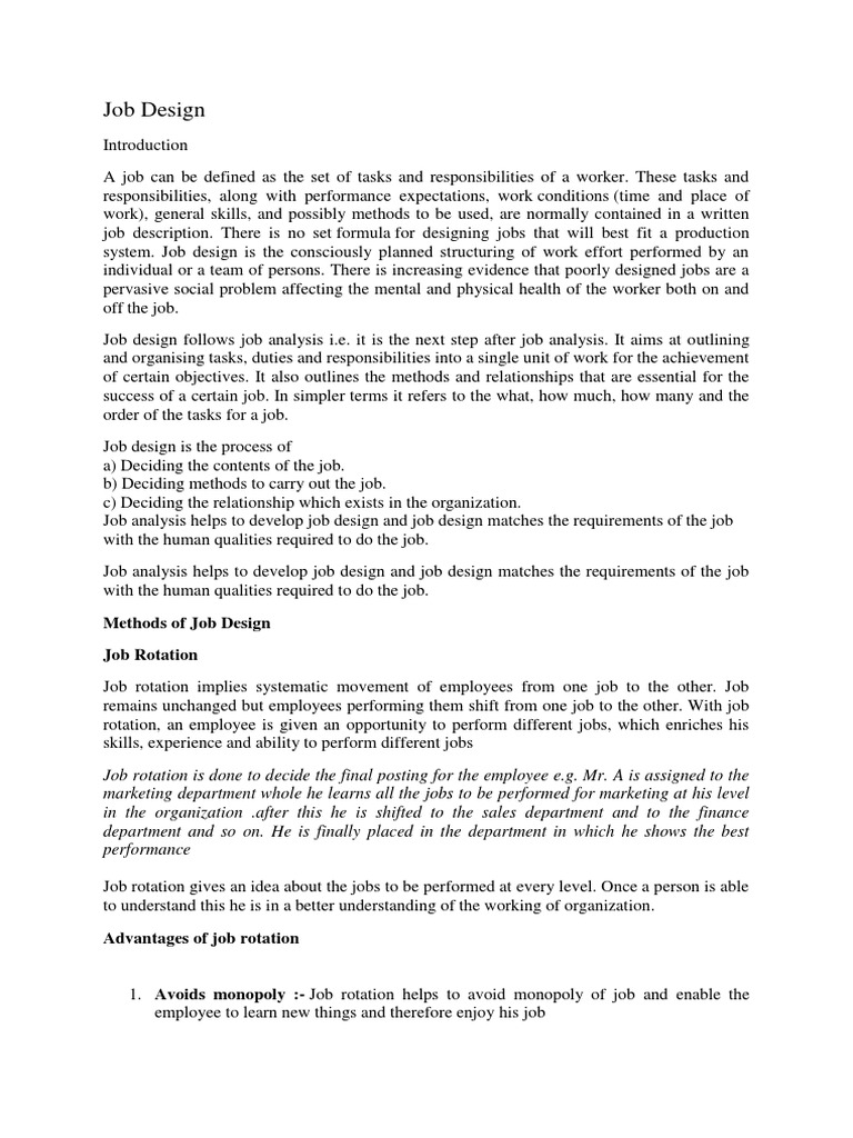 Methods of Job Design Job Rotation | PDF | Employment | Design